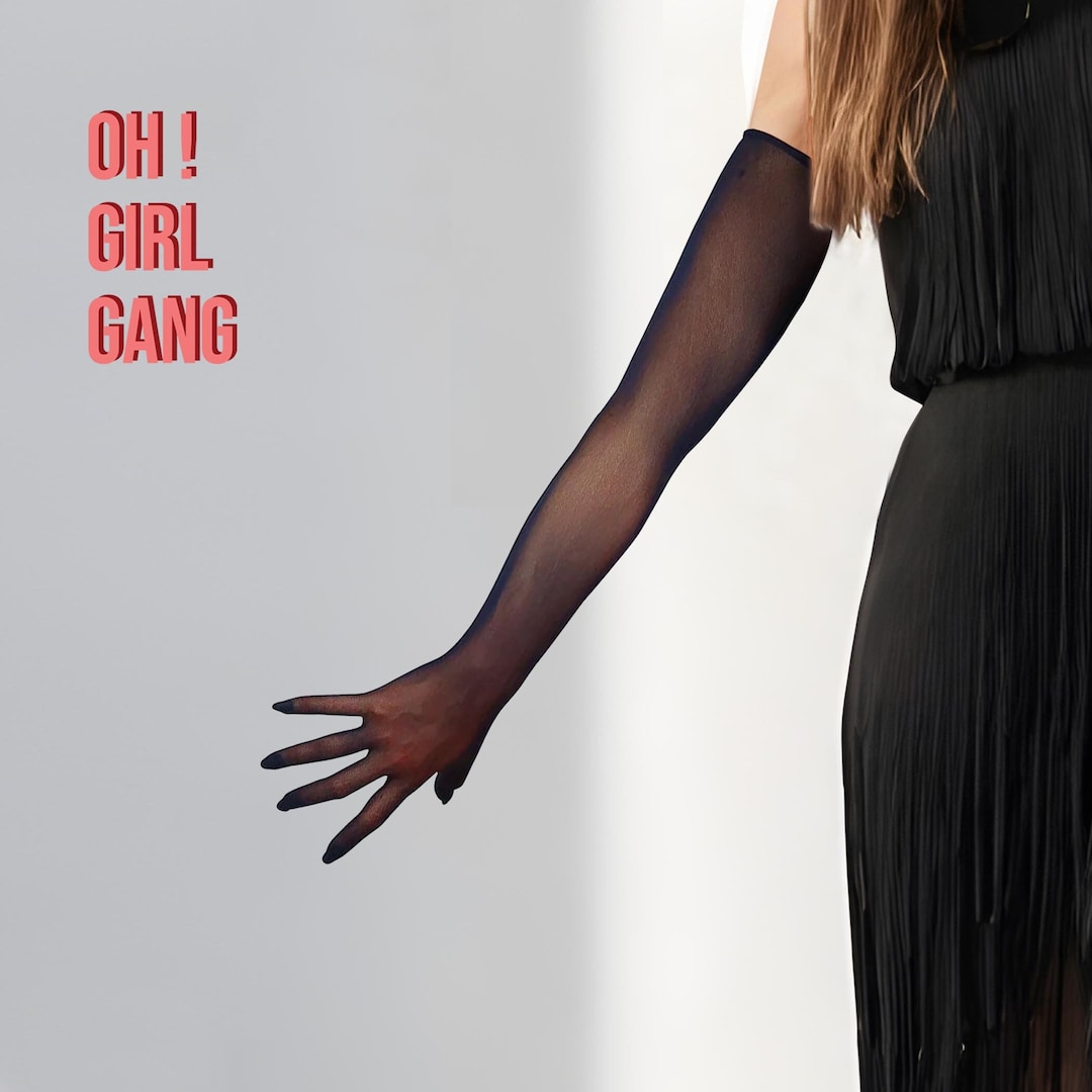 70cm Long Seamless Black Mesh Gloves, Stretchy High Elastic Opera ...