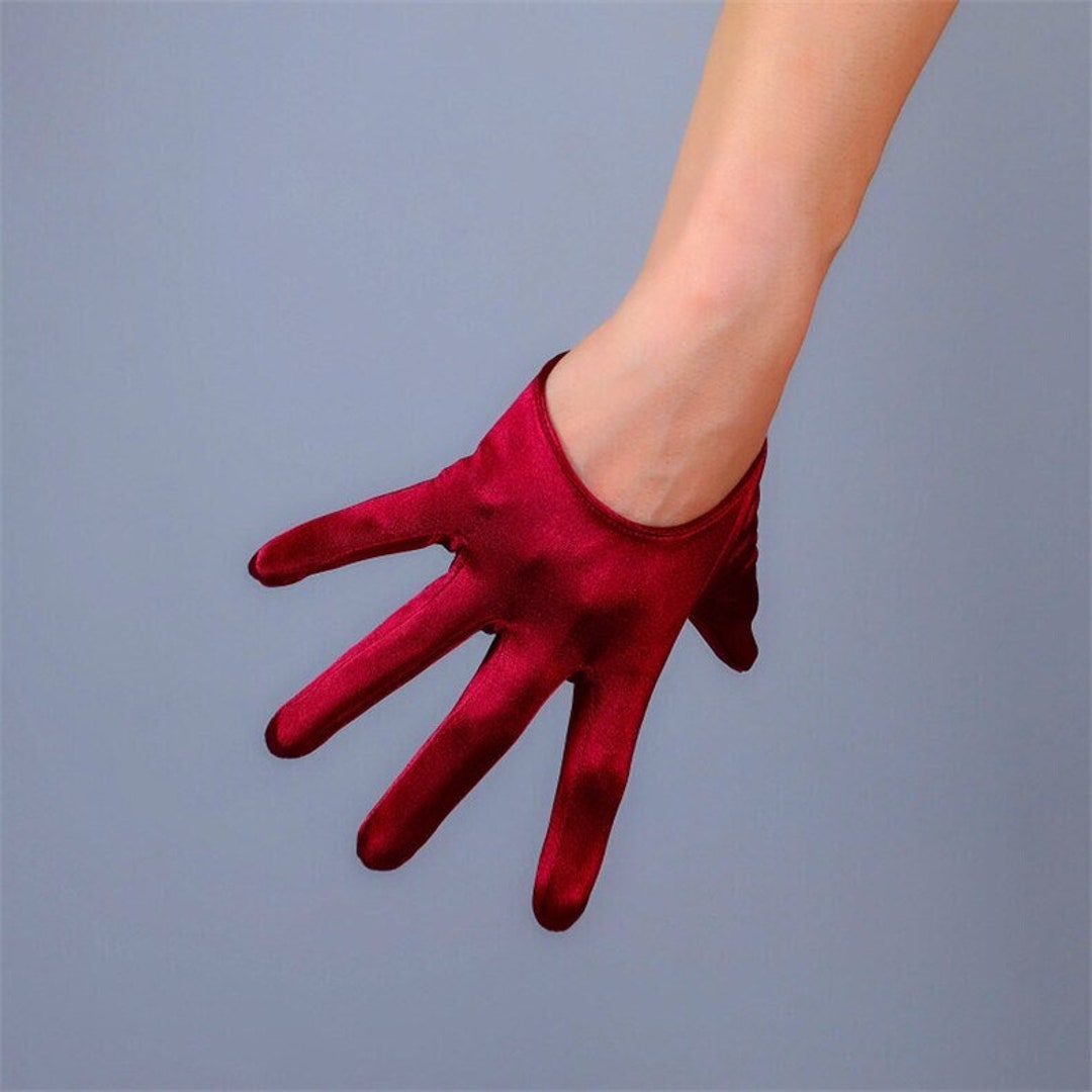 13cm Ultrashort Satin Opera Gloves, Half Palm Gloves in Pink, Burgundy ...