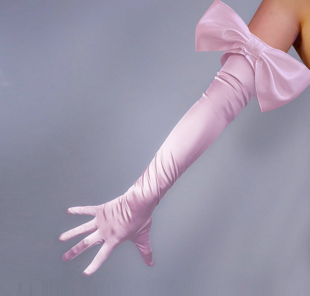 Light Pink Satin Opera Gloves With Big Bow: Handmade Evening Statement, Black, Red, White - Etsy