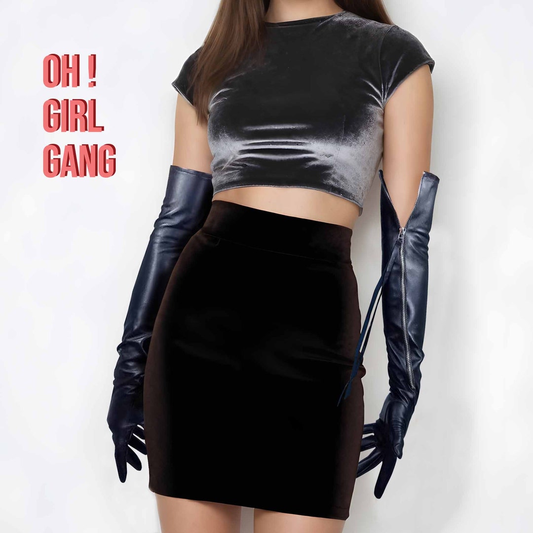 Black Genuine Leather Opera-length Gloves With Zipper – 45 Cm/60 Cm ...