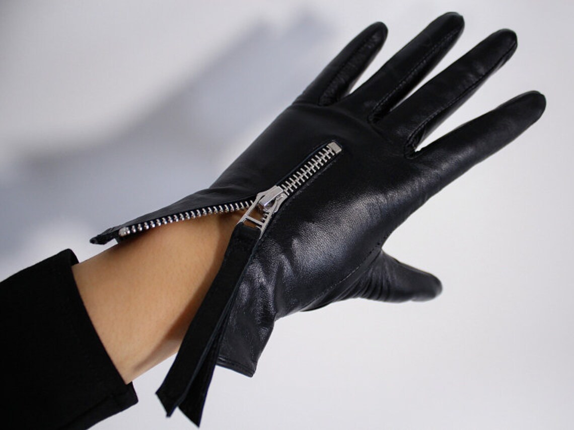 GENUINE LEATHER Back Zipper Short Gloves 21cm. Fine Quality - Etsy