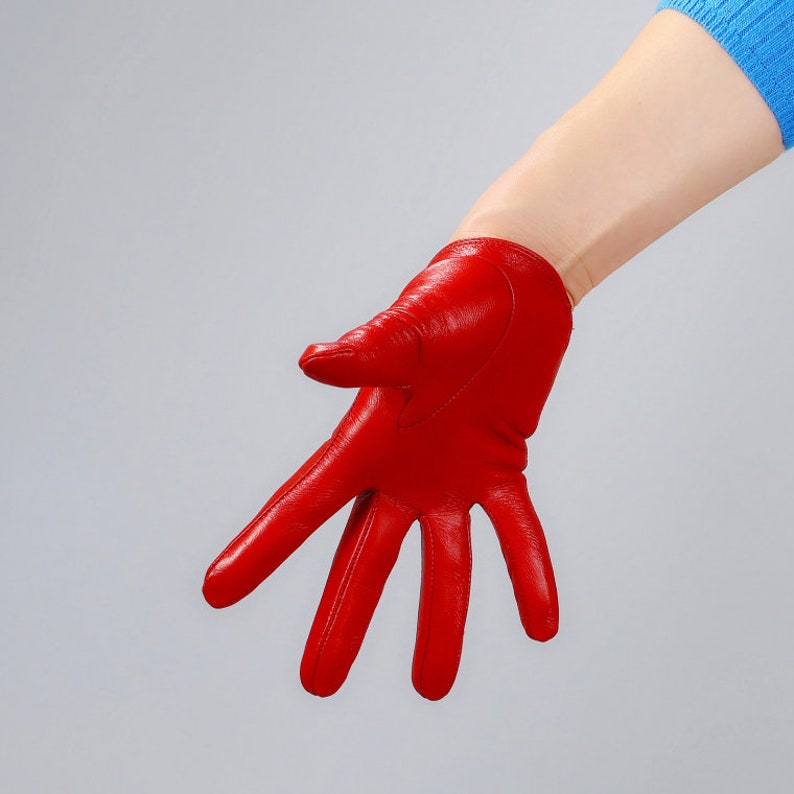 Ultrashort Genuine Leather Half Palm Gloves Red Blue Winter - Etsy