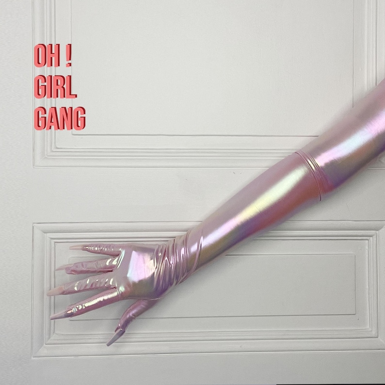 Pink Holographic Nails Spandex Opera Gloves: Rave Costume Party Style ...