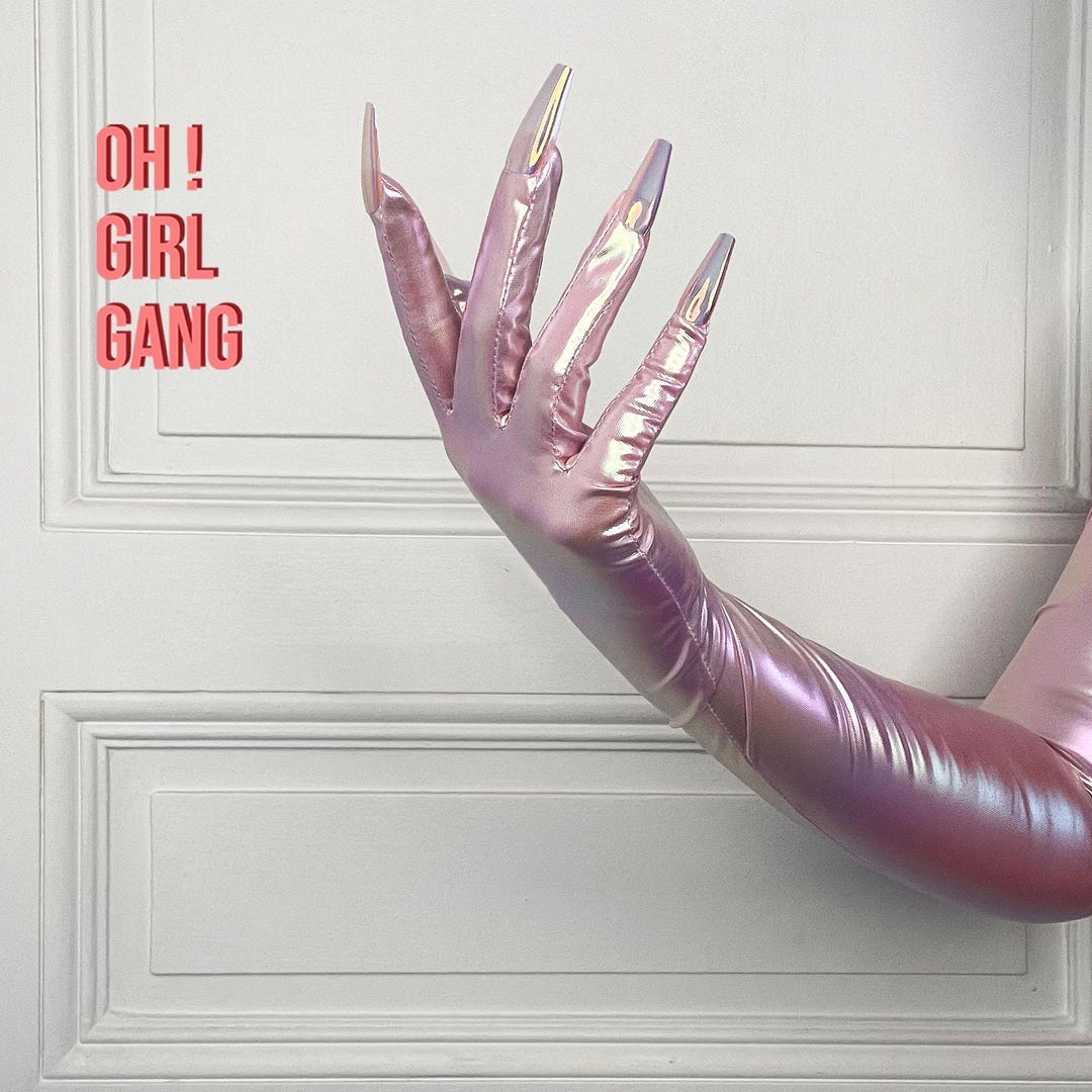 Pink Holographic Nails Spandex Opera Gloves: Rave Costume Party Style ...