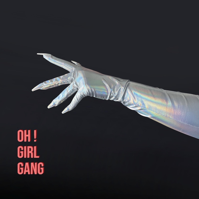 Pink Holographic Nails Spandex Opera Gloves: Rave Costume Party Style ...