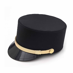 Military Caps Hat Handmade, Black Captain Hat, Costume Top Hat Derby ...