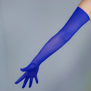 Brown Mesh Long Gloves, Indigo Stretchy Elastic Opera Gloves, Flapper ...