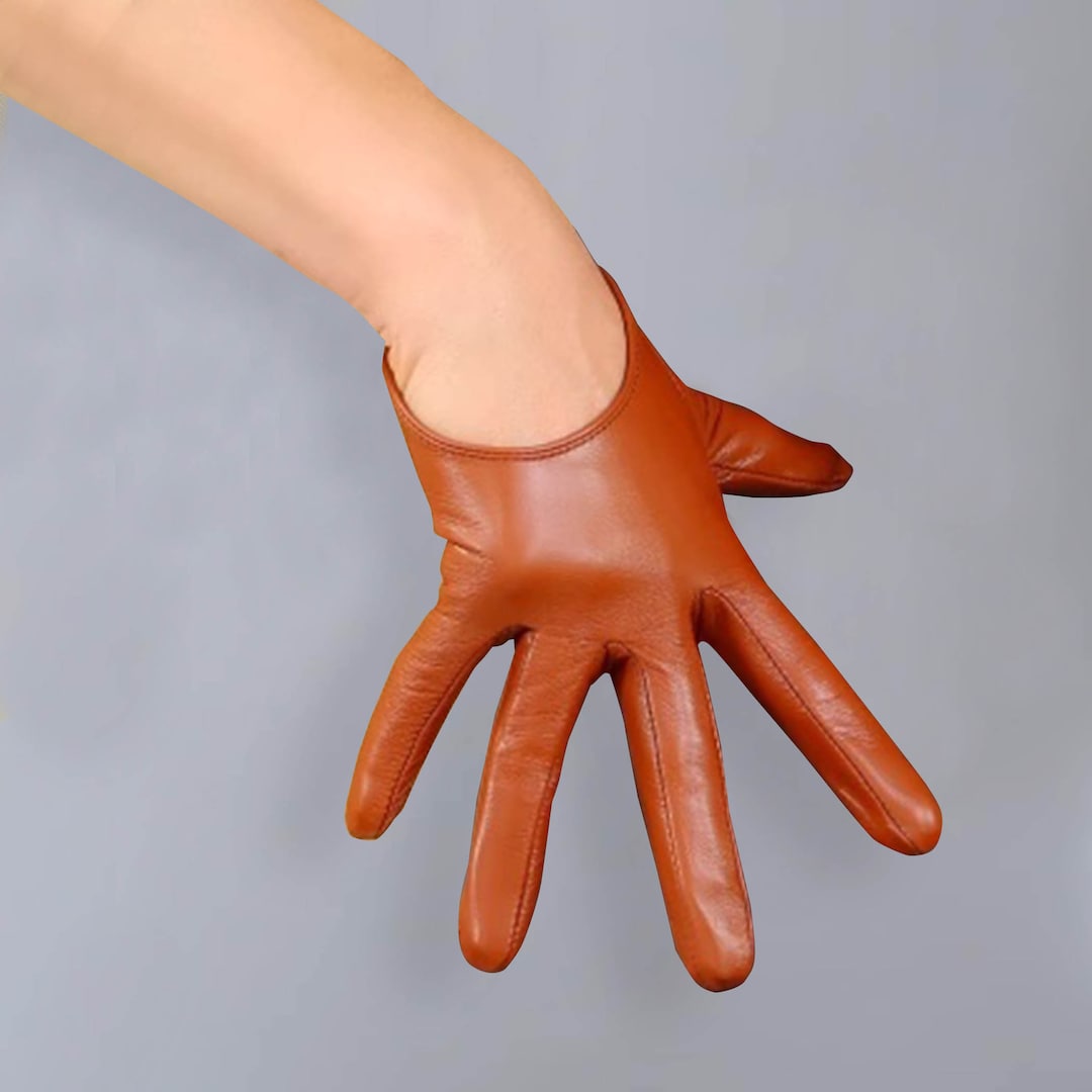 Ultrashort GENUINE LEATHER Half Palm Gloves brown, Winter Leather ...