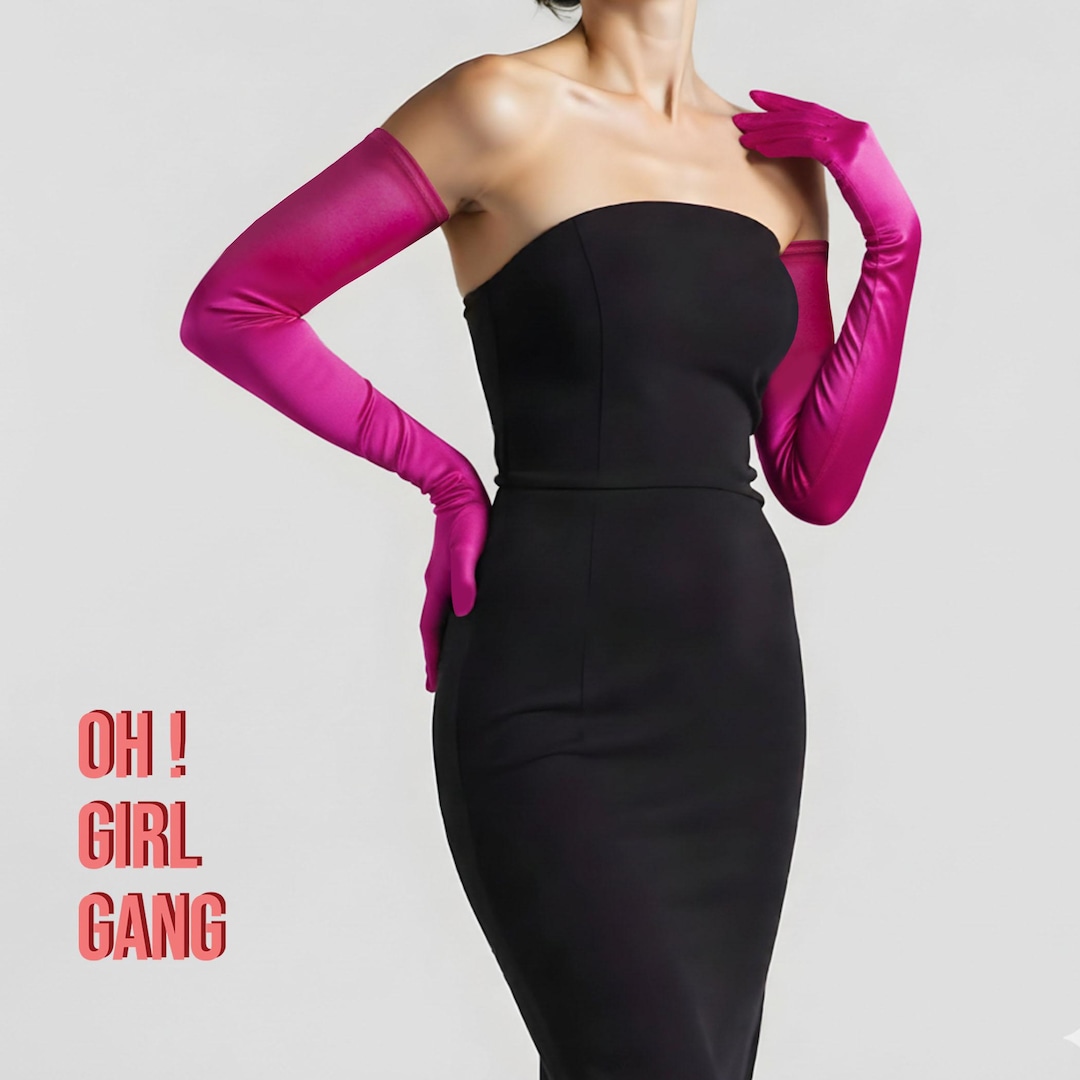 Magenta Pink Satin Opera Gloves (70cm): 1920s Style Evening Gloves ...