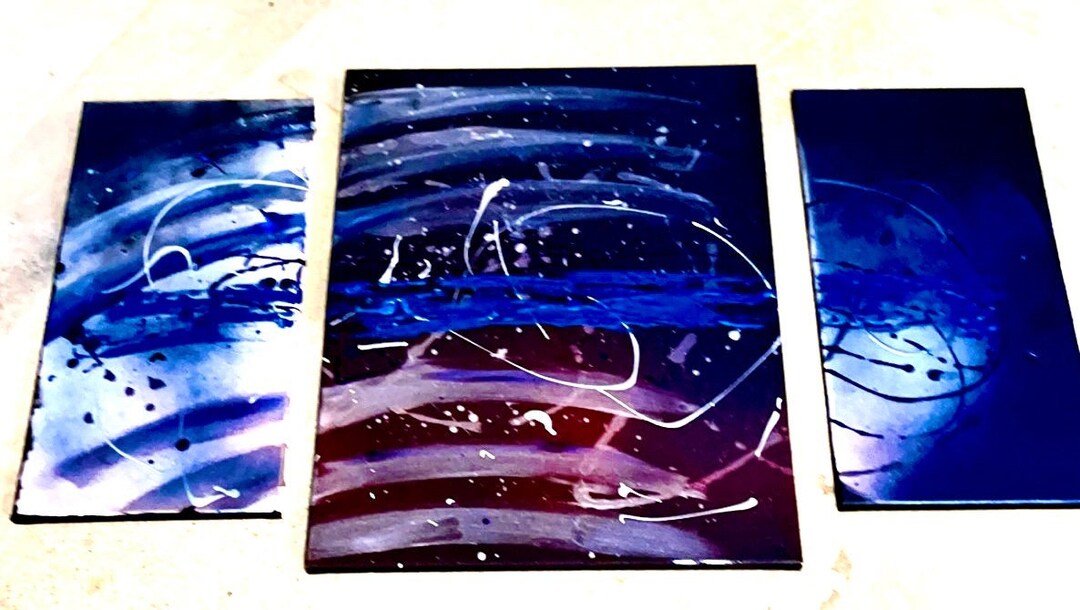 Beautiful 3-piece Panel Set on Sretched Canvas Thin Blue Line Wall Art ...