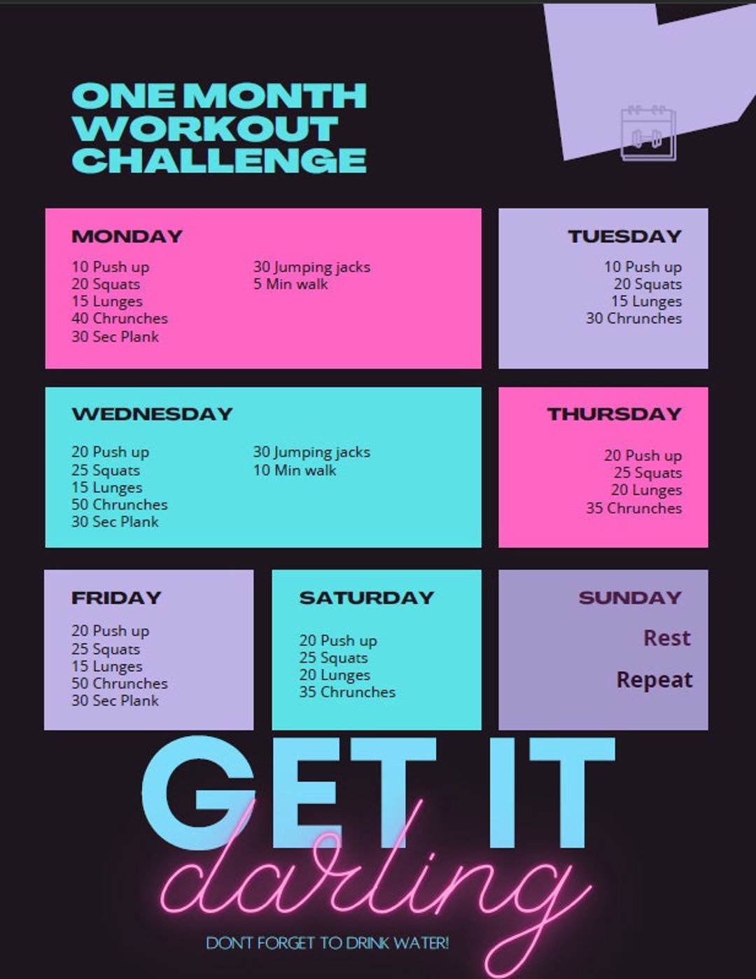 One Month Workout Plan - Etsy