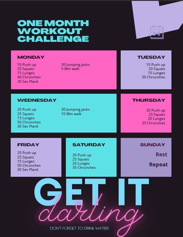 One Month Workout Plan - Etsy