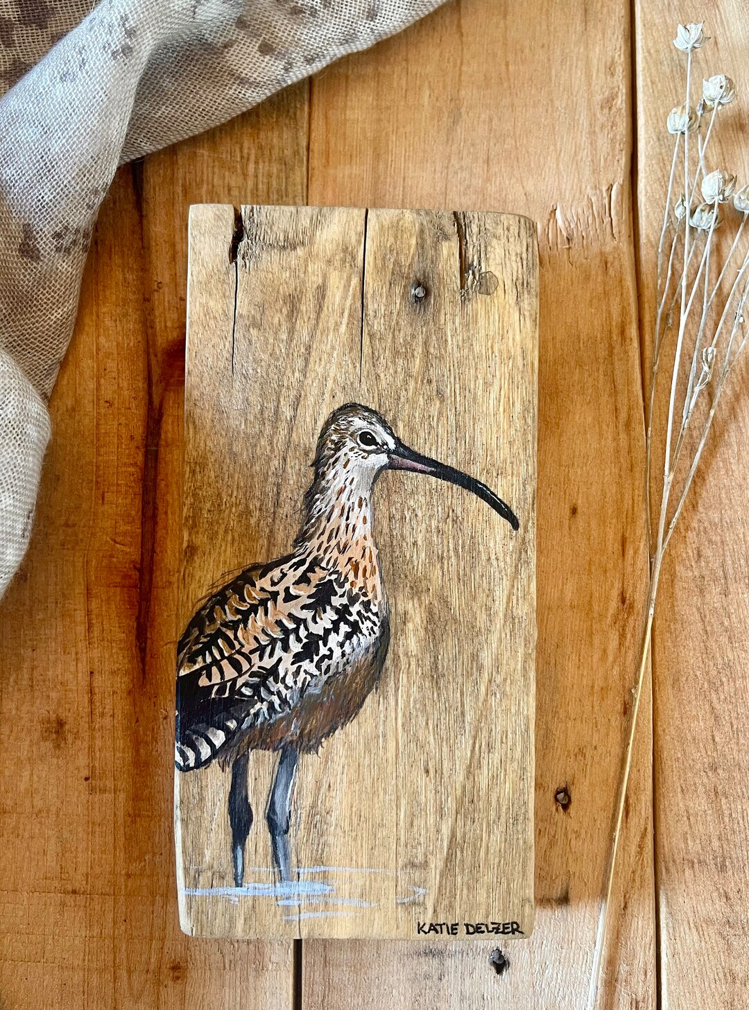 Curlew • Katie Delzer Original Painting • Acrylic on Reclaimed Lumber ...