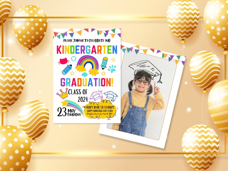 Kindergarten Graduation Party Invitation Class of 2024 | Preschool ...