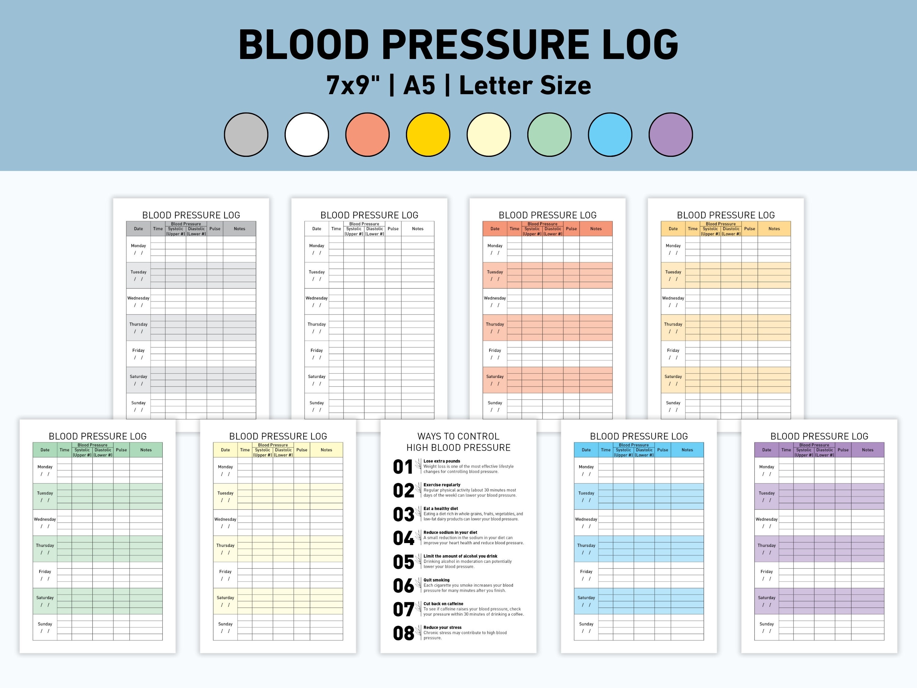Blood Pressure Tracker Log Printables, Medical Record Organizer, A5 PDF ...