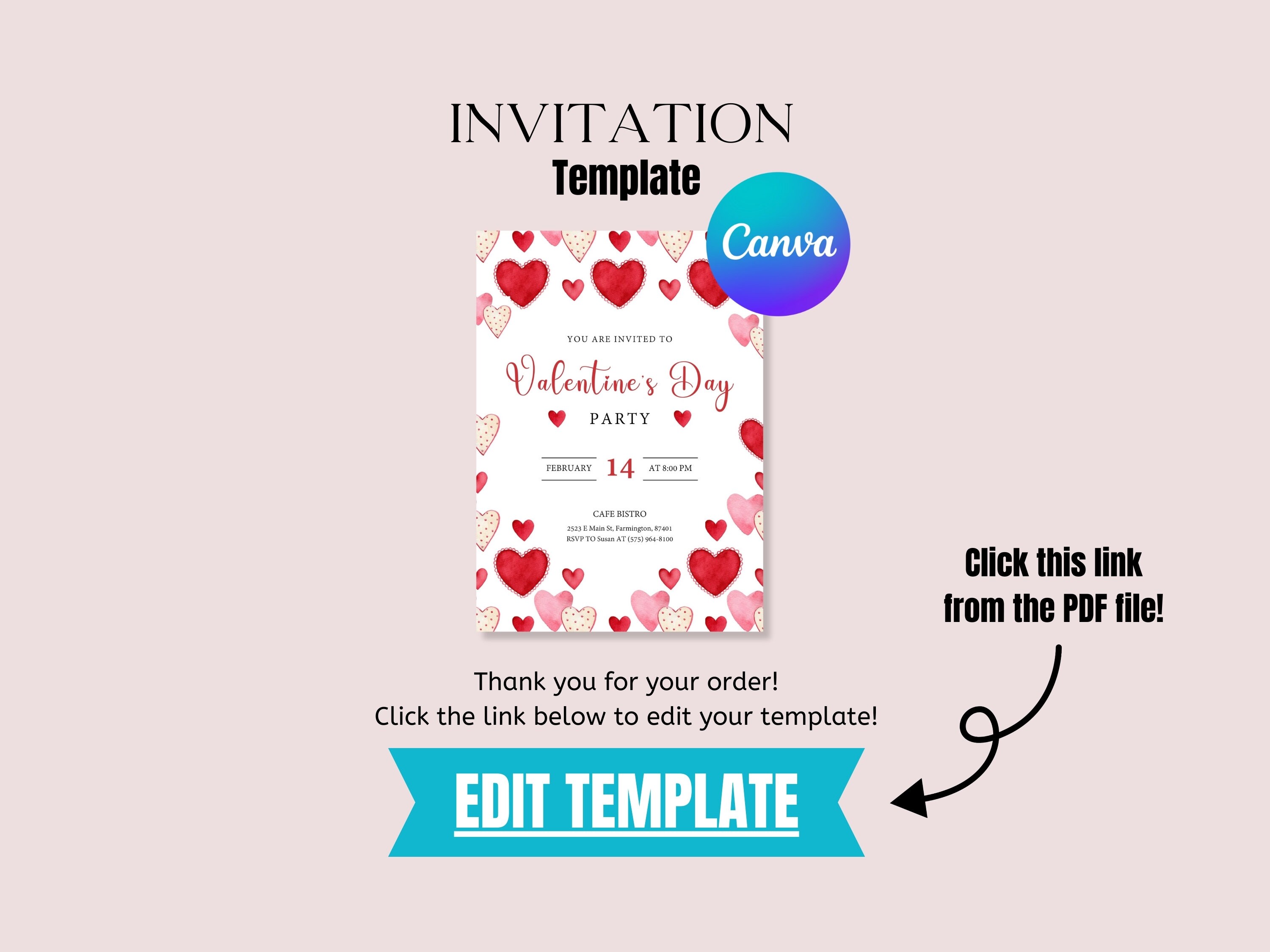 Editable Valentines Day Dinner Party Invitation Instant Download Canva ...