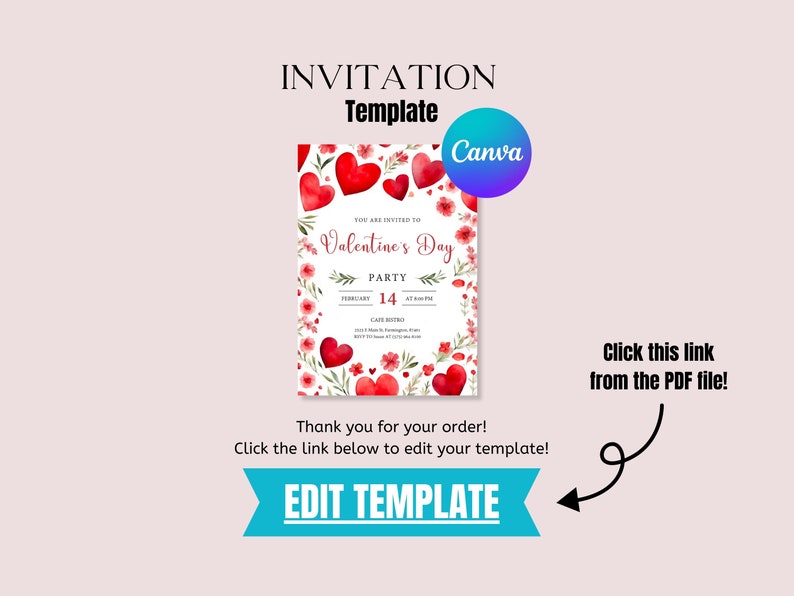 Editable Valentines Day Dinner Party Invitation | Instant Download ...