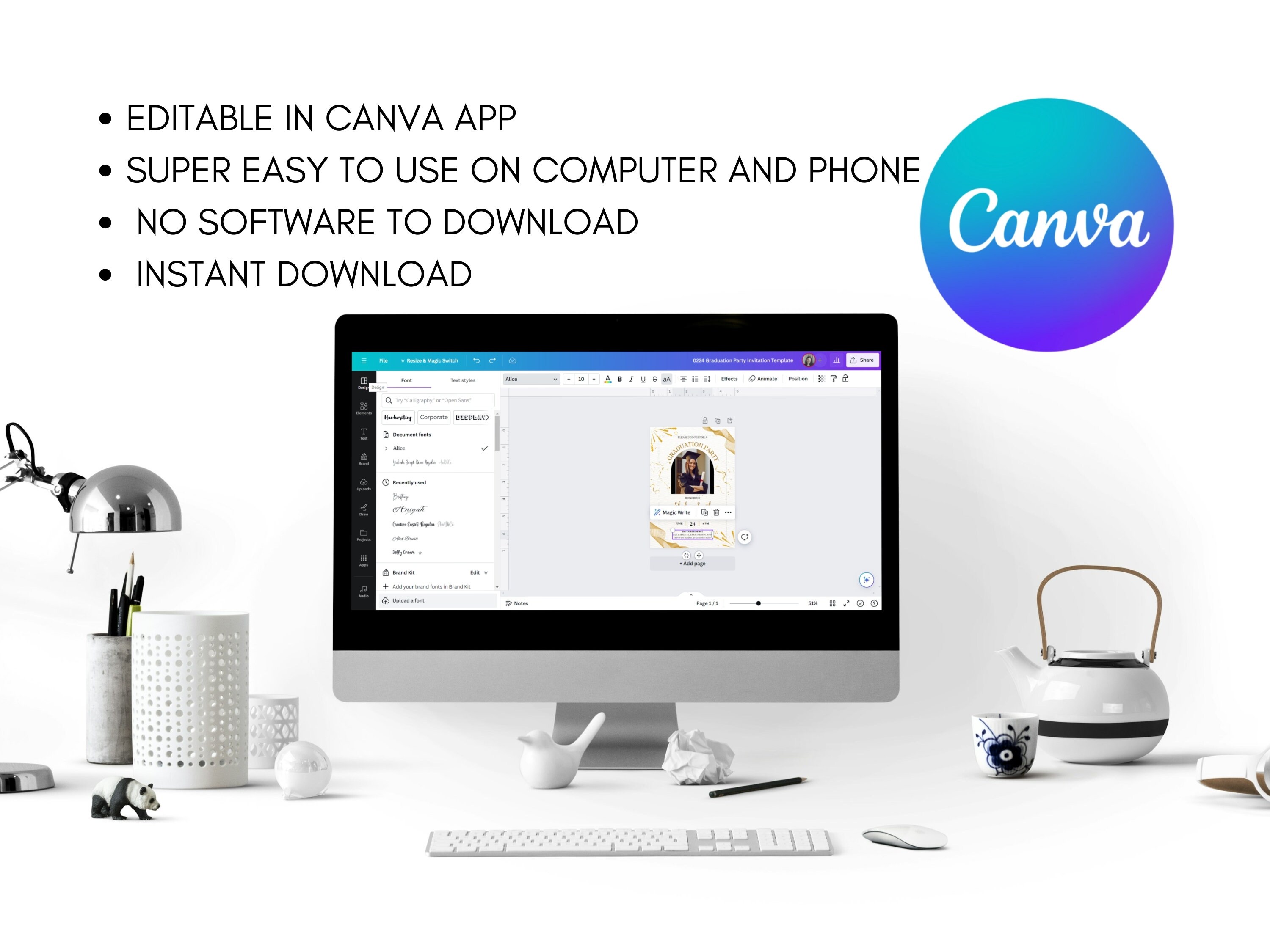 Editable Graduation Party Invitation With Photo Class of 2025 | Instant ...