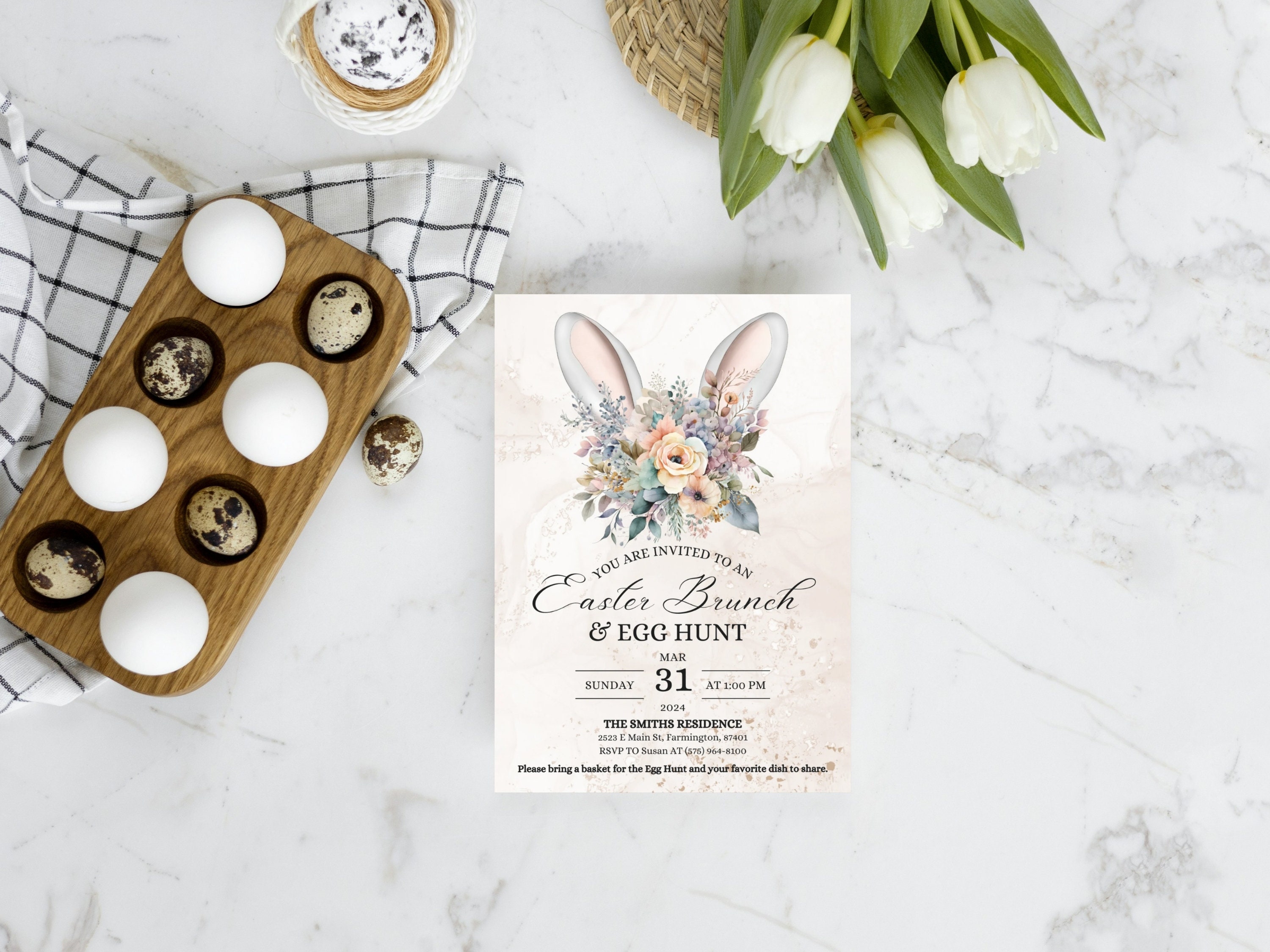 Easter Egg Hunt And Brunch Invitation Bunny Easter Party Printable