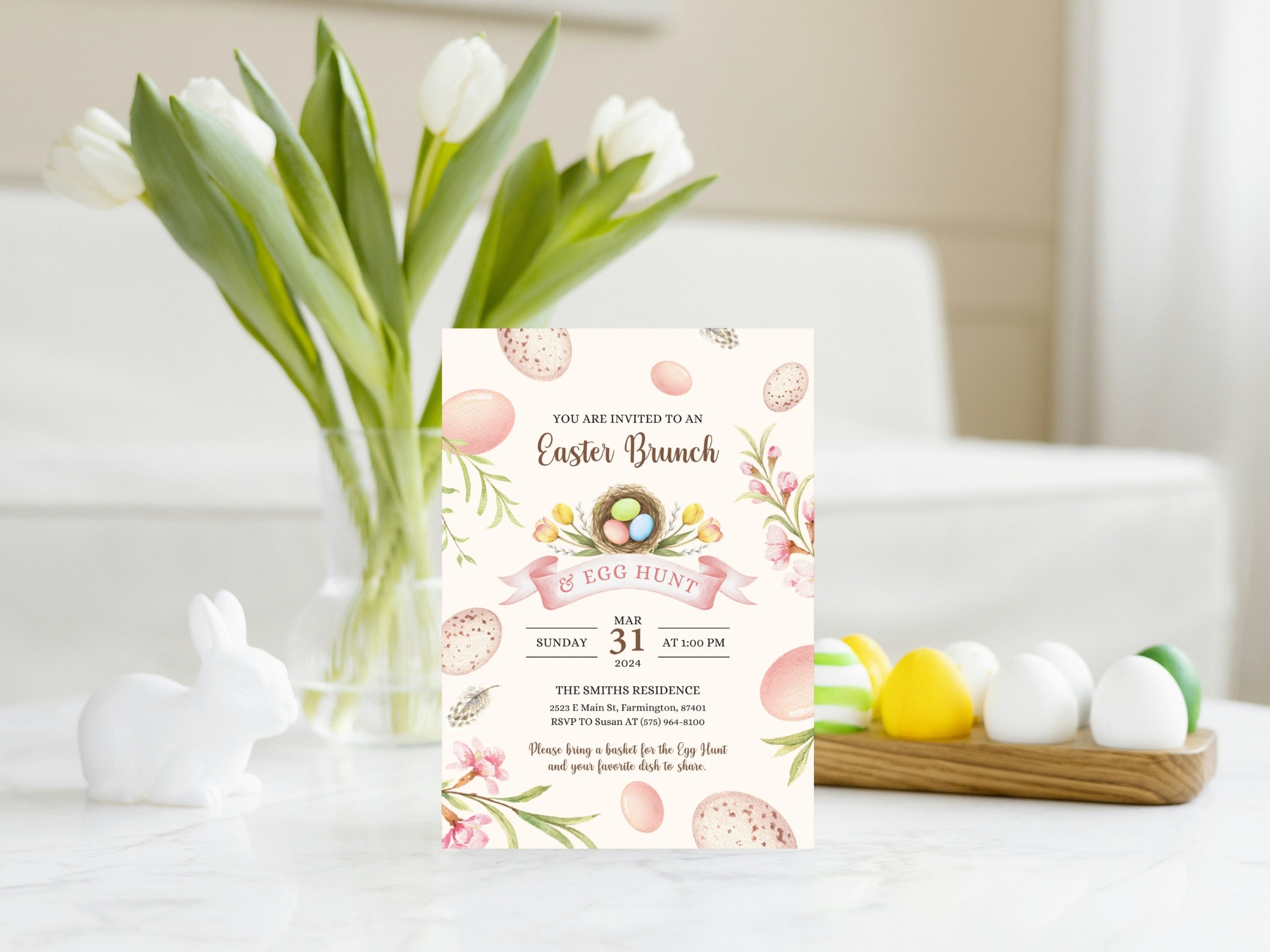 Easter Brunch and Egg Hunt Party Printable Invitation Instant Download ...