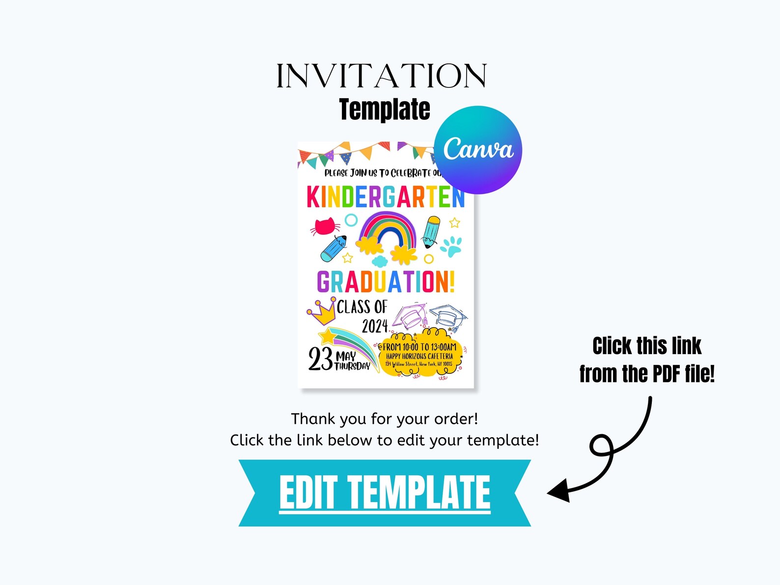 Kindergarten Graduation Party Invitation Class of 2024 | Preschool ...