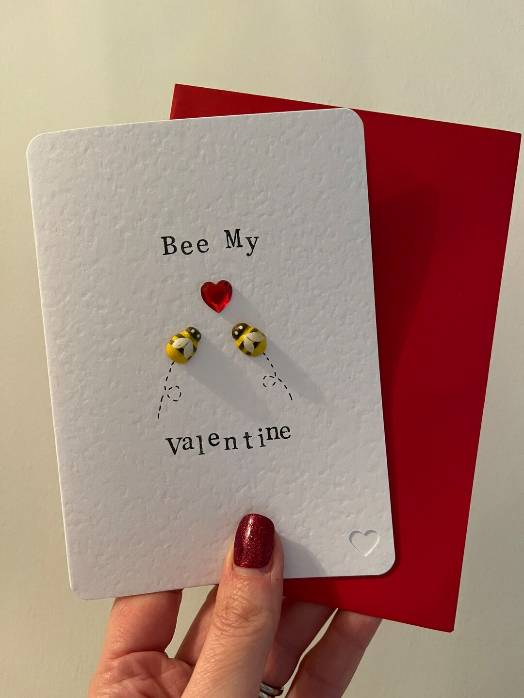 Bee My Valentine Card, Handmade Valentines Day Card With Hand-stamped ...