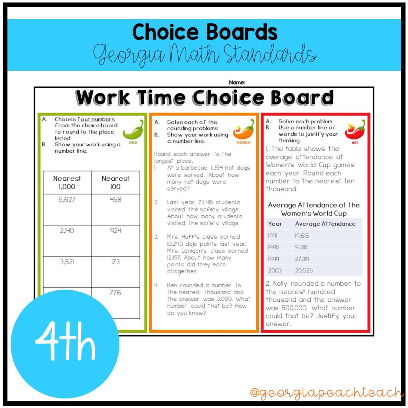 Georgia Math Standards - Choice Boards - 4th Grade - Etsy