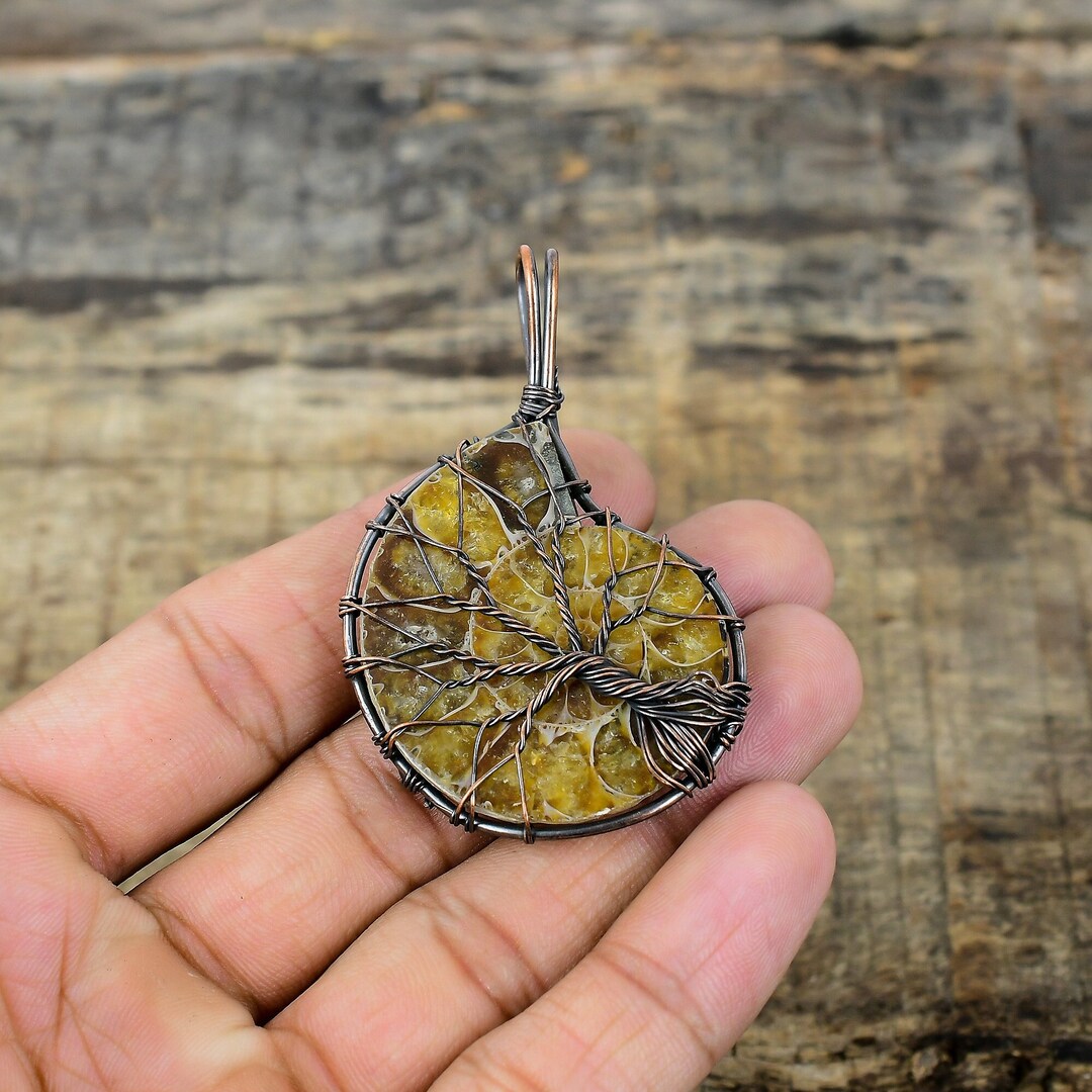 Tree of Life Ammonite Fossil Pendant Copper Wire Wrapped Pendant ...