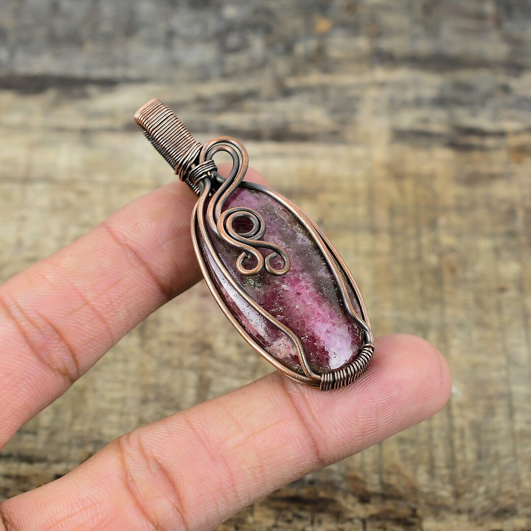 Rhodonite Pendant Copper Wire Wrapped Pendant Rhodonite Gemstone ...