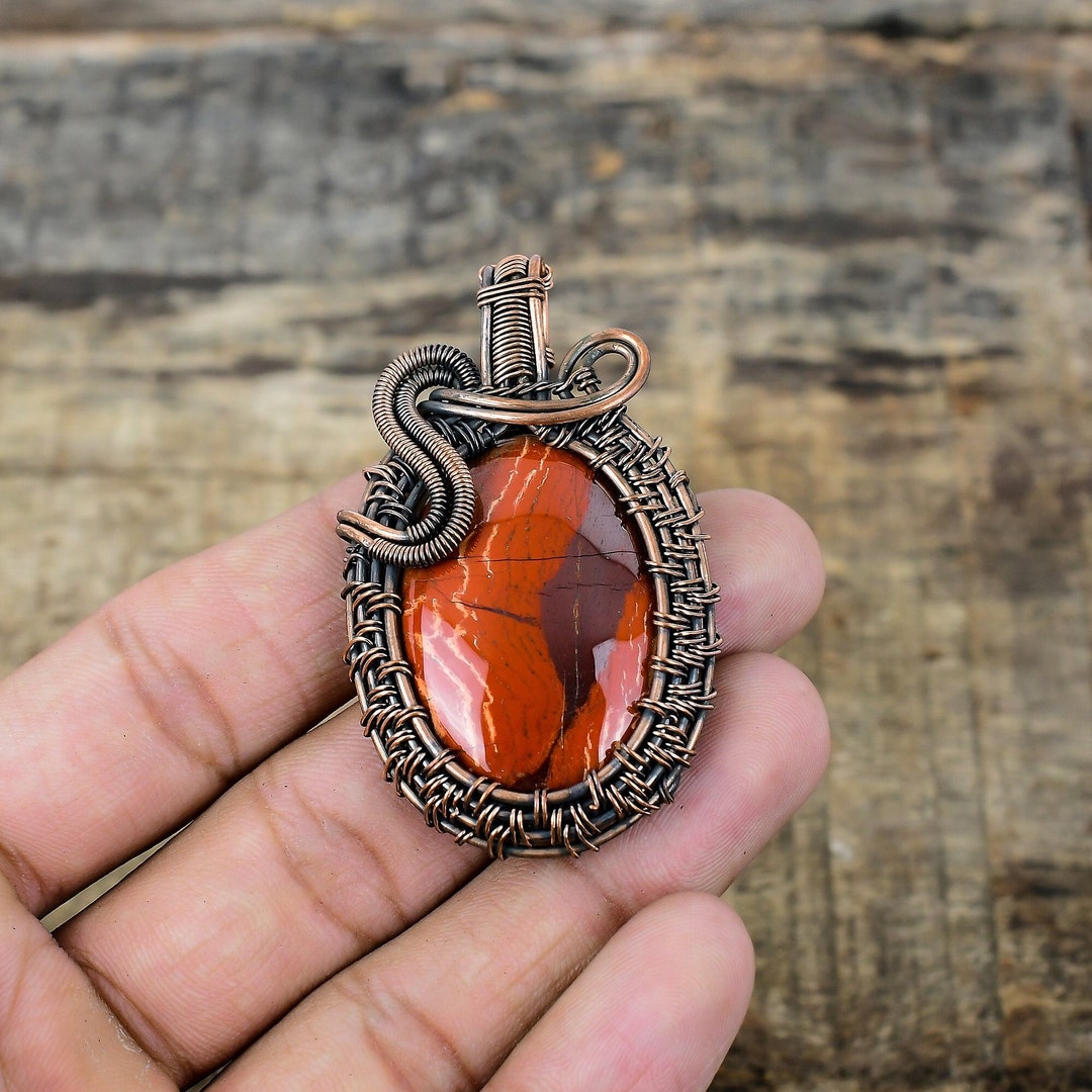 Red River Jasper Pendant Copper Wire Wrapped Pendant Jasper Gemstone ...