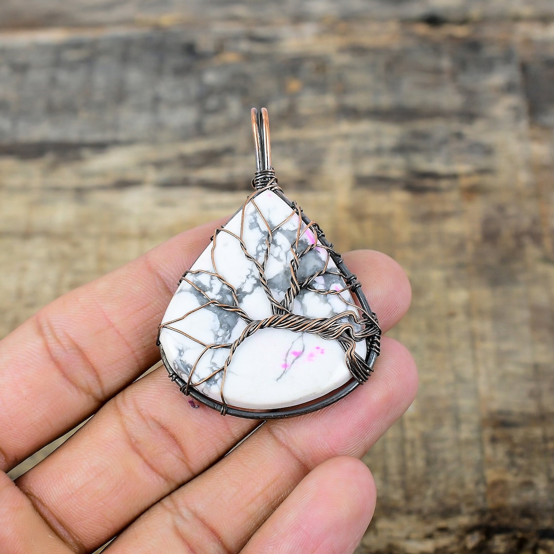 Tree of Life Howlite Pendant Copper Wire Wrapped Pendant Howlite ...