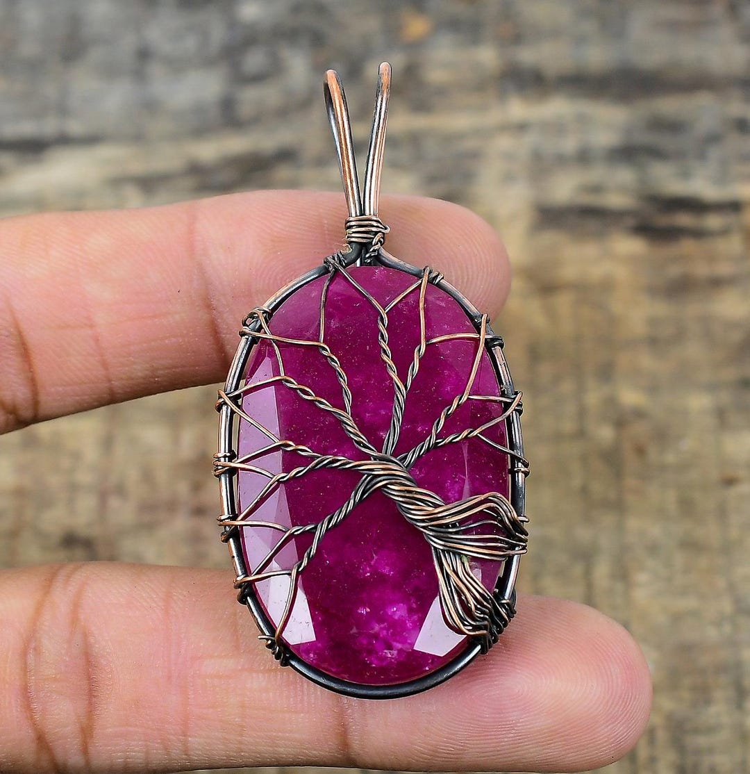 Ruby Gemstone Pendant Tree of Life Copper Wire Wrapped Pendant Ruby ...