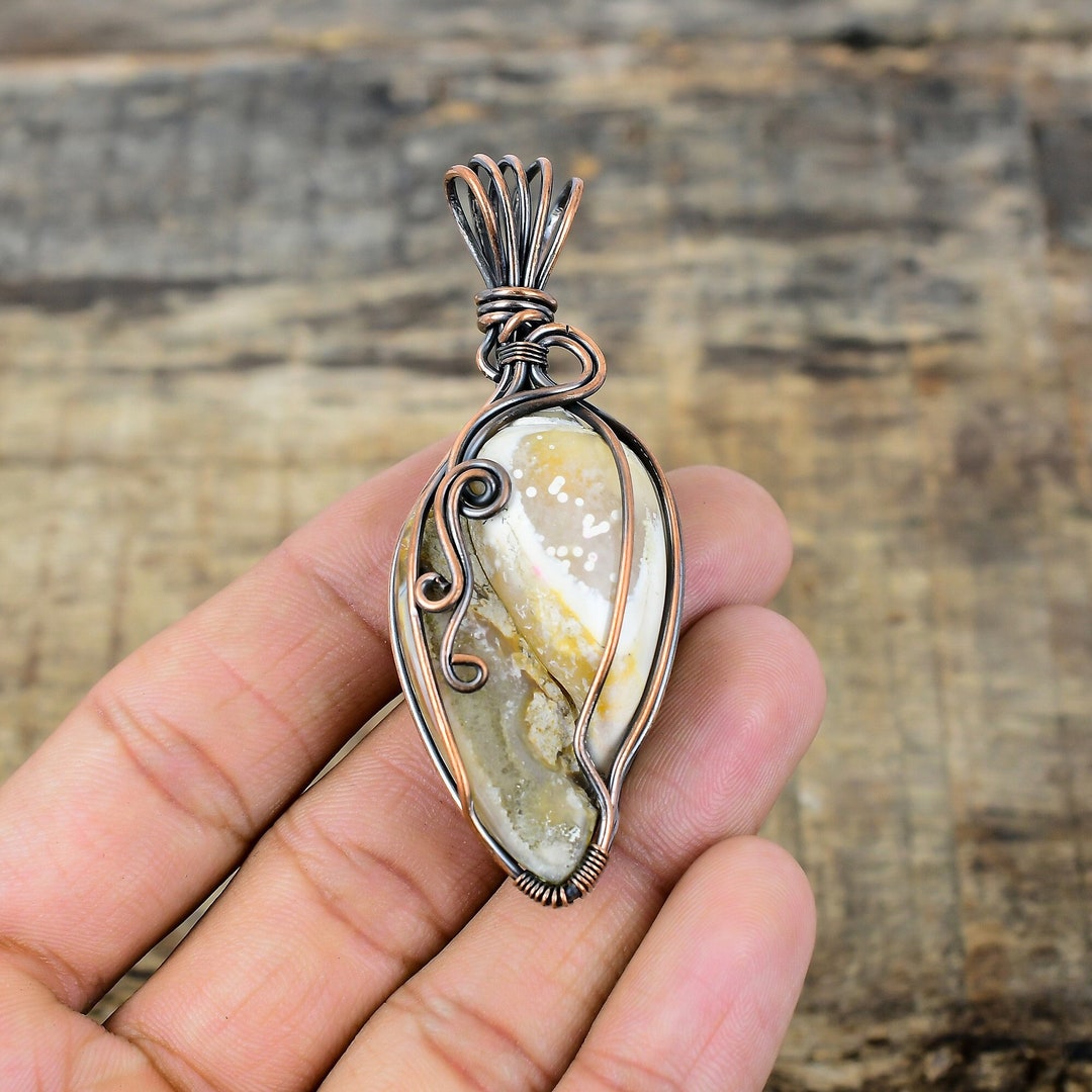 Natural Shell Pendant Copper Wire Wrapped Pendant Shell Gemstone ...