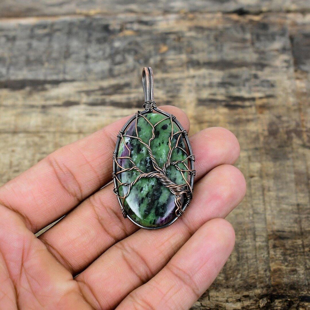 Tree of Life Ruby Zoisite Pendant Copper Wire Wrapped Pendant Ruby Zoisite Gemstone Pendant ...