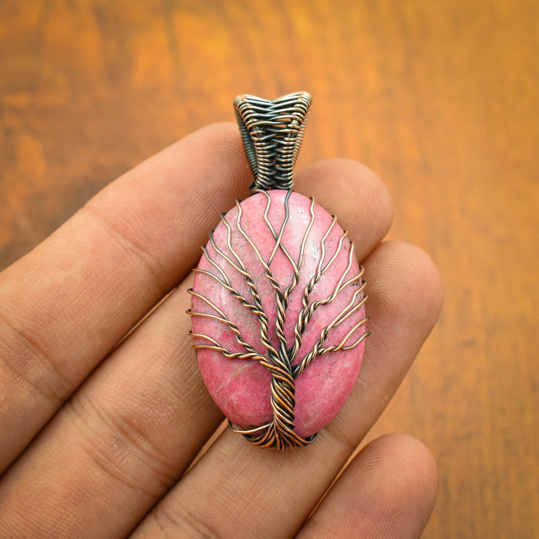 Tree of Life Pink Thulite Copper Wire Wrapped Pendant Gemstone Pendant ...