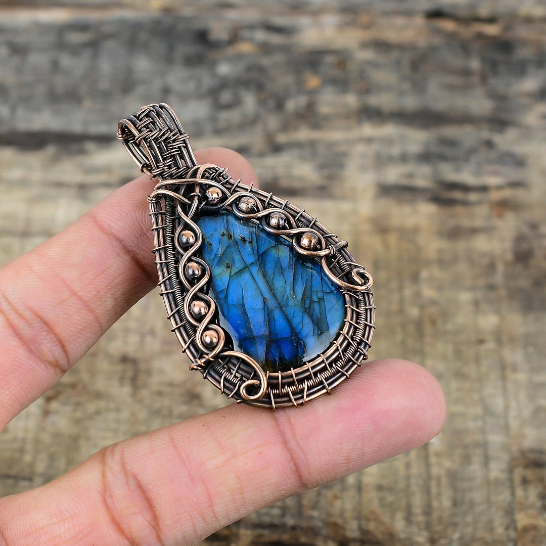 Labradorite Pendant Copper Wire Wrapped Pendant Labradorite Gemstone ...