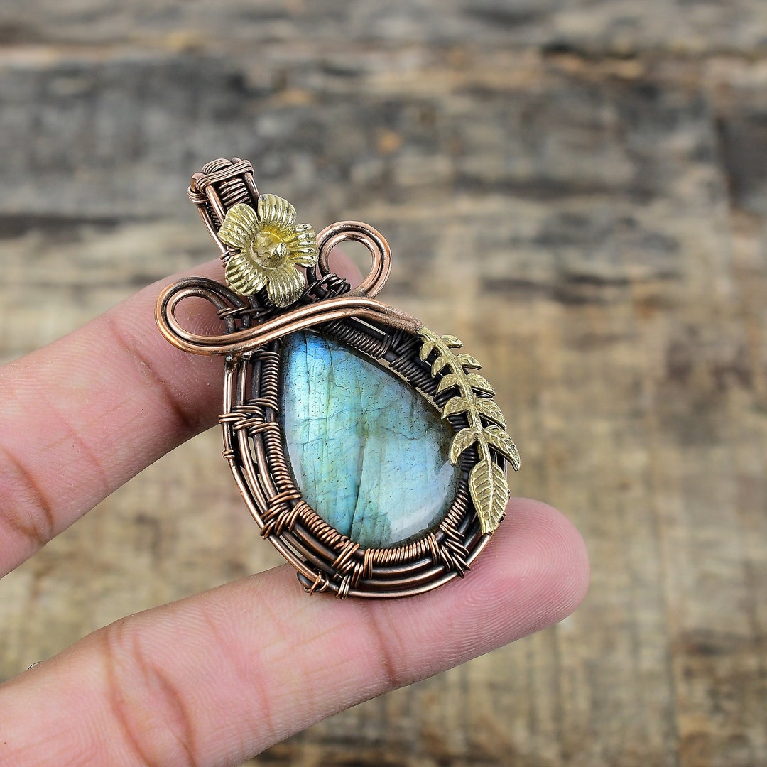 Labradorite Pendant Copper Wire Wrapped Pendant Labradorite Gemstone ...