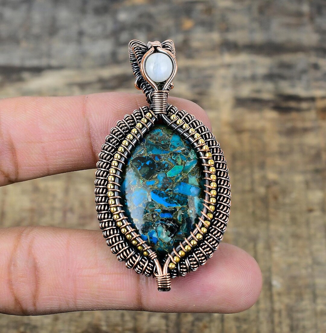 Azurite Pendant Copper Wire Wrapped Pendant Azurite Gemstone Pendant ...