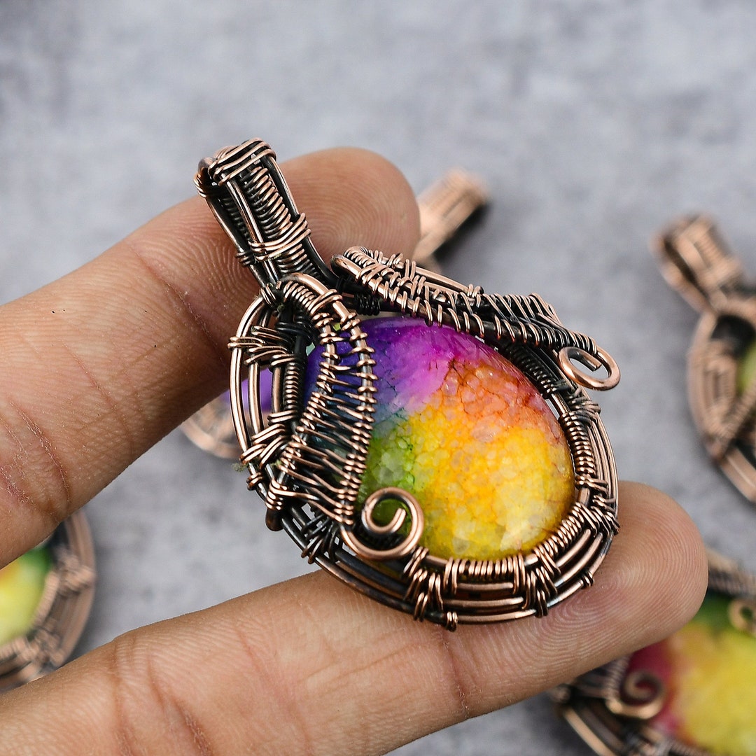 Rainbow Solar Quartz Pendant Copper Wire Wrapped Pendant Solar Quartz ...