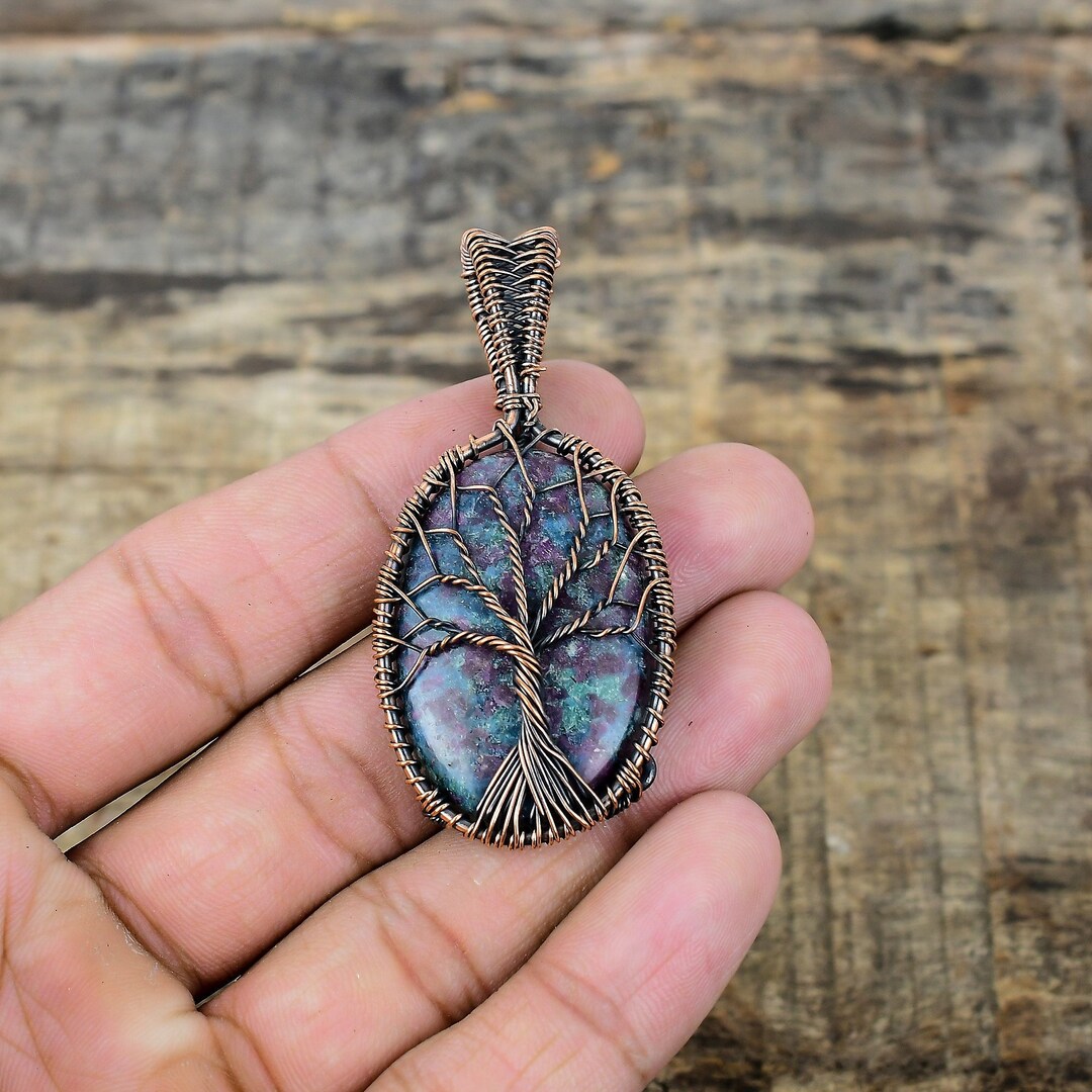 Tree of Life Ruby Kyanite Pendant Copper Wire Wrapped Pendant Ruby ...