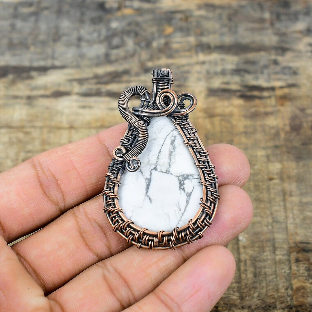 Howlite Pendant Copper Wire Wrapped Pendant Howlite Gemstone Pendant ...
