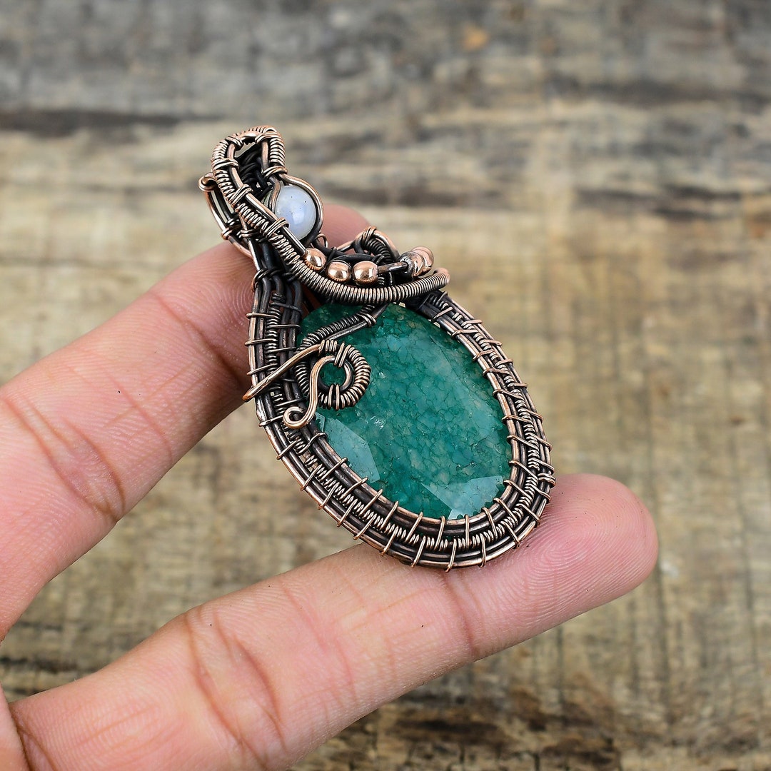 Emerald Pendant Copper Wire Wrapped Pendant Emerald Gemstone Pendant ...