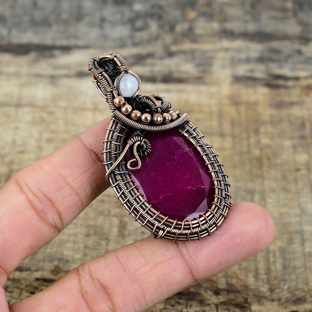 Ruby Pendant Copper Wire Wrapped Pendant Ruby Gemstone Pendant Copper ...