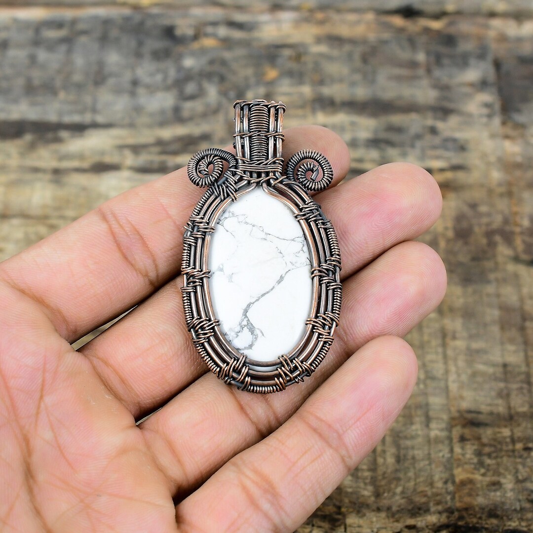 Howlite Pendant Copper Wire Wrapped Pendant Howlite Gemstone Pendant ...