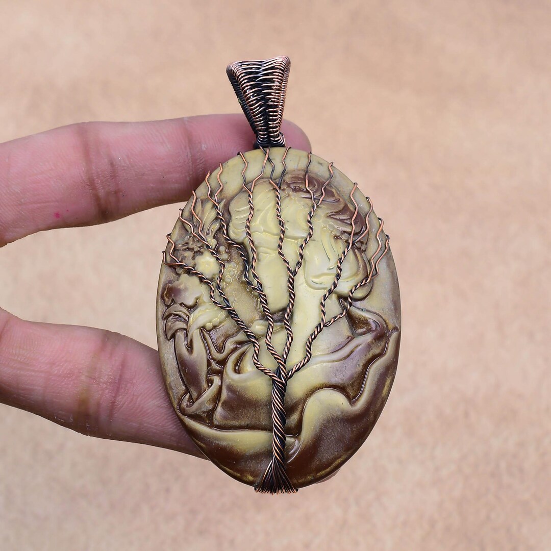 Tree of Life Cameo Face Copper Wire Wrapped Pendant Gemstone Pendant ...