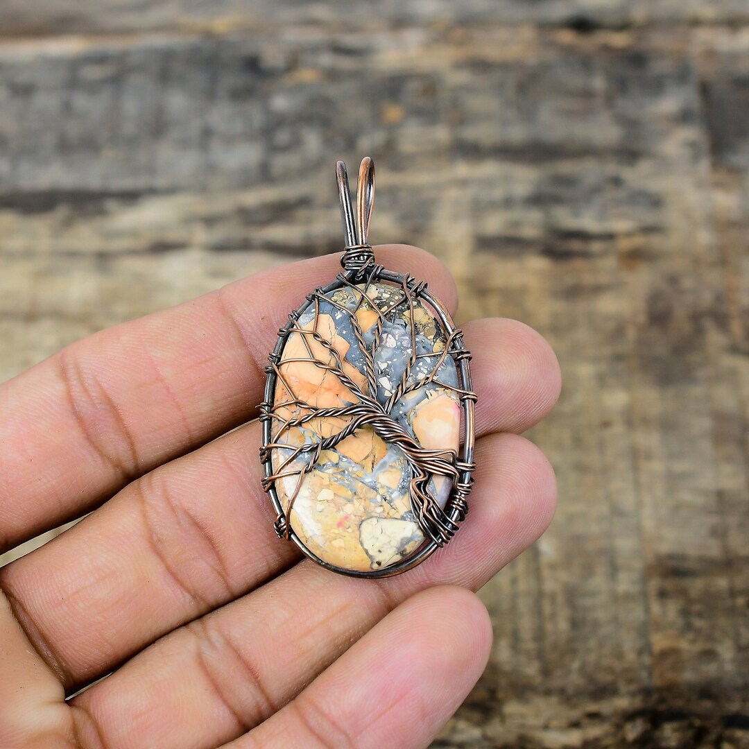 Tree of Life Maligano Jasper Pendant Copper Wire Wrapped Pendant Jasper ...