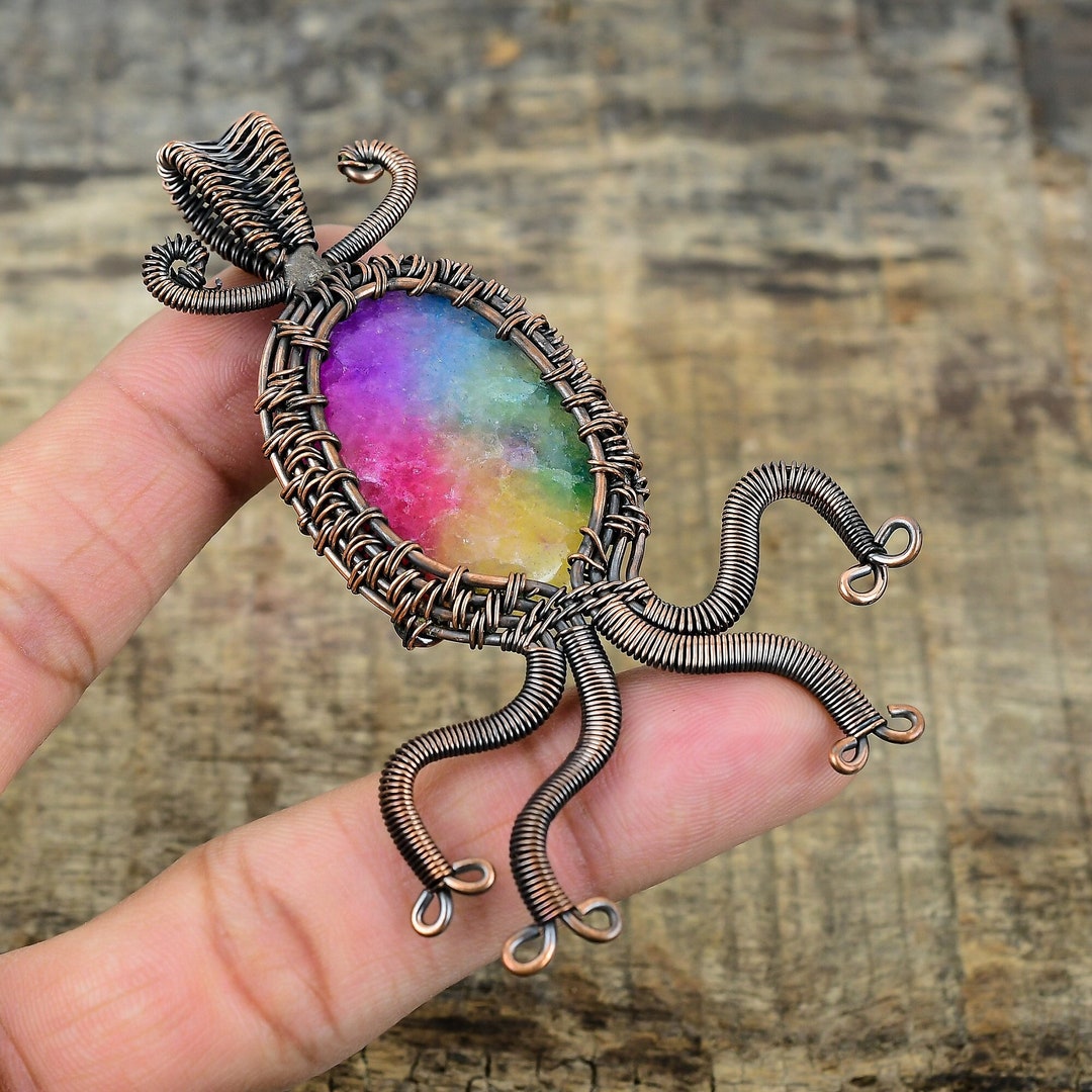 Rainbow Solar Quartz Pendant Copper Wire Wrapped Pendant Solar Quartz ...