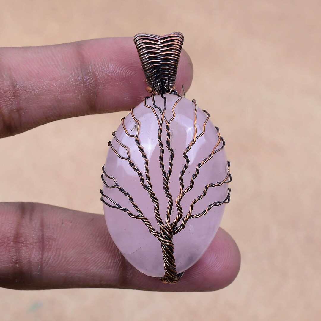 Tree of Life Rose Quartz Copper Pendant - Copper Wire Wrapped Gemstone ...