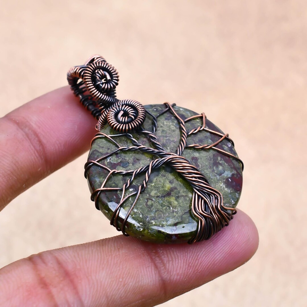 Tree of Life Dragon Blood Jasper Gemstone Pendant, Copper Wire Wrapped ...