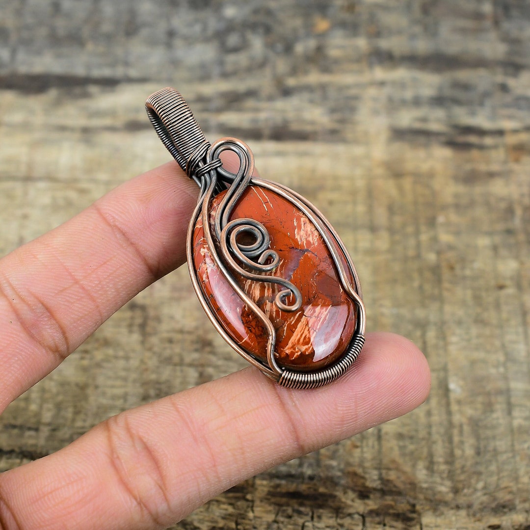 Red River Jasper Pendant Copper Wire Wrapped Pendant Jasper Gemstone ...